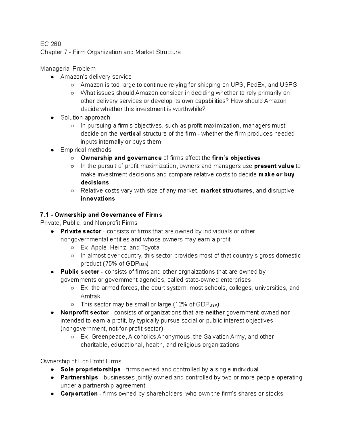 EC 260 - Chapter 7 Firm Organization and Market Structure - EC 260 ...