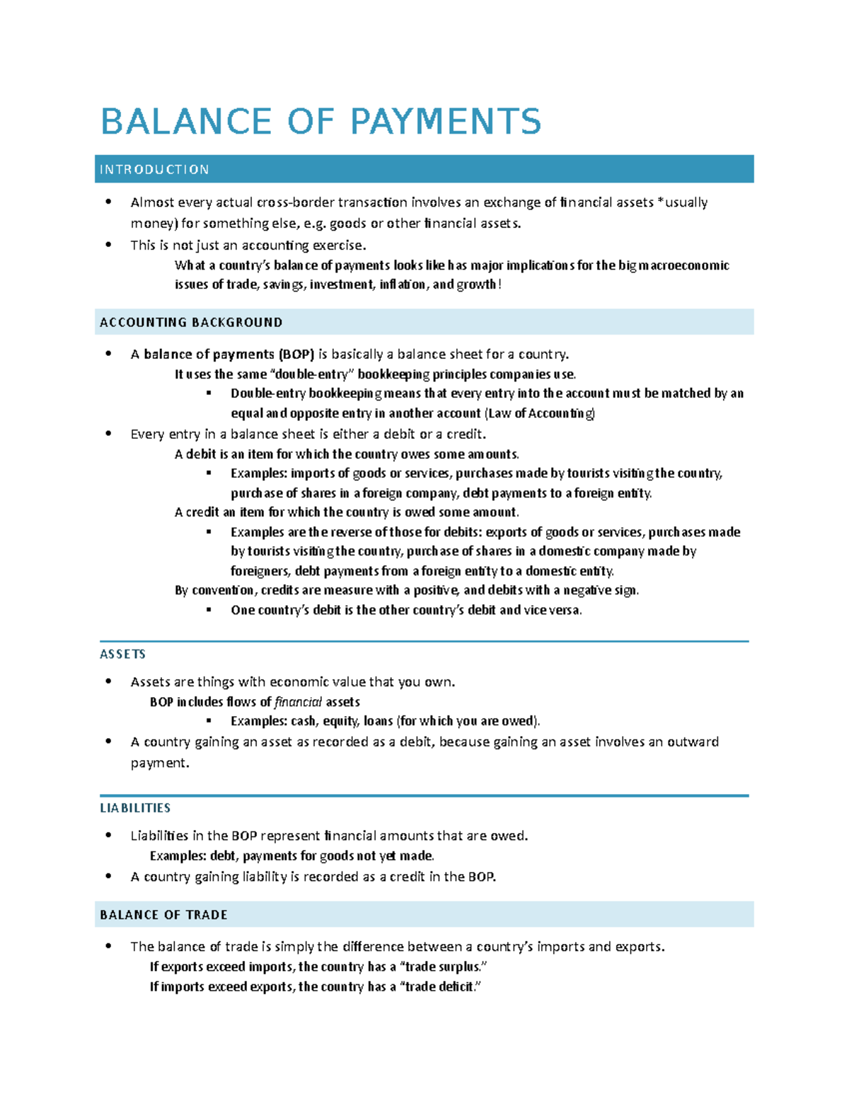 (14) Balance of Payments Notes - BALANCE OF PAYMENTS INTRODUCTION ...