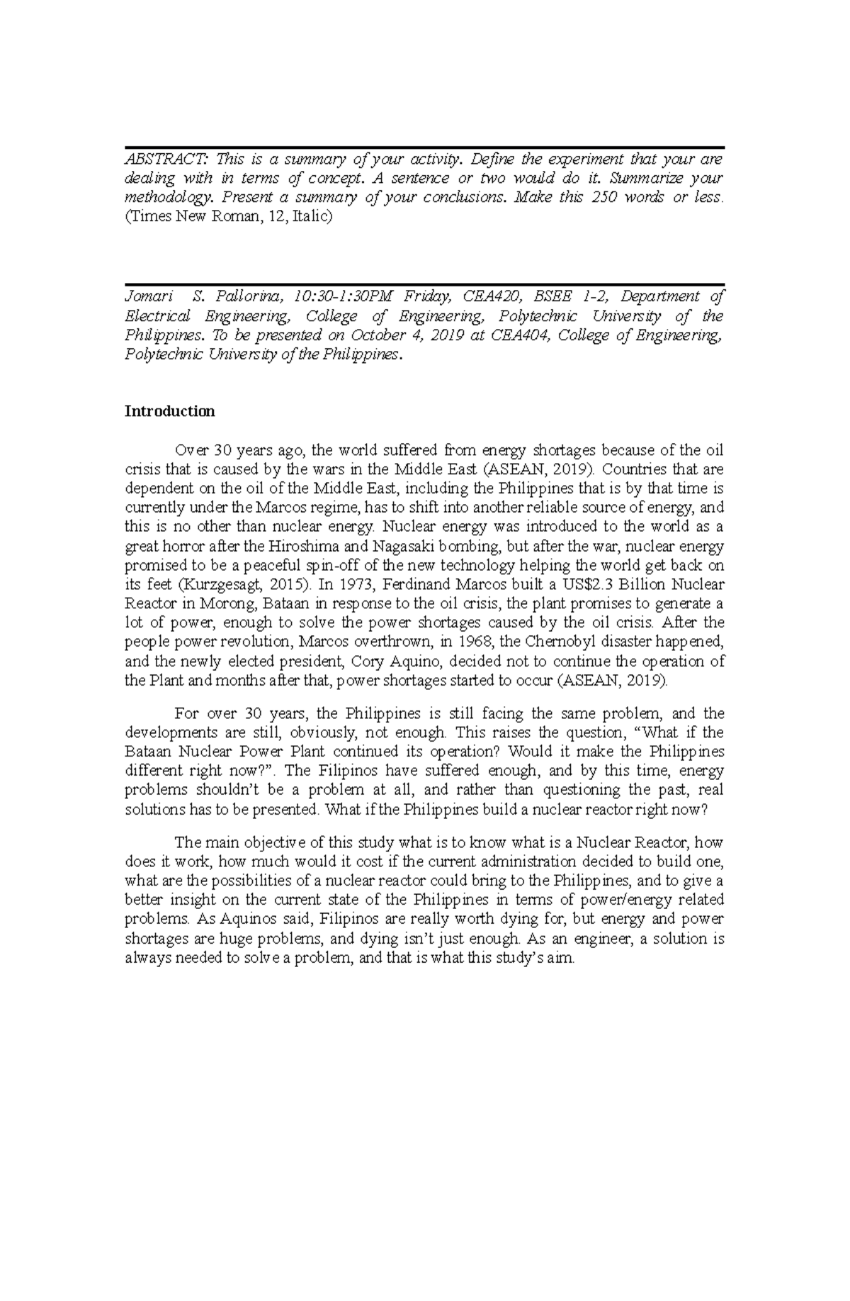 Rrl - Lecture notes 1 - ABSTRACT: This is a summary of your activity ...