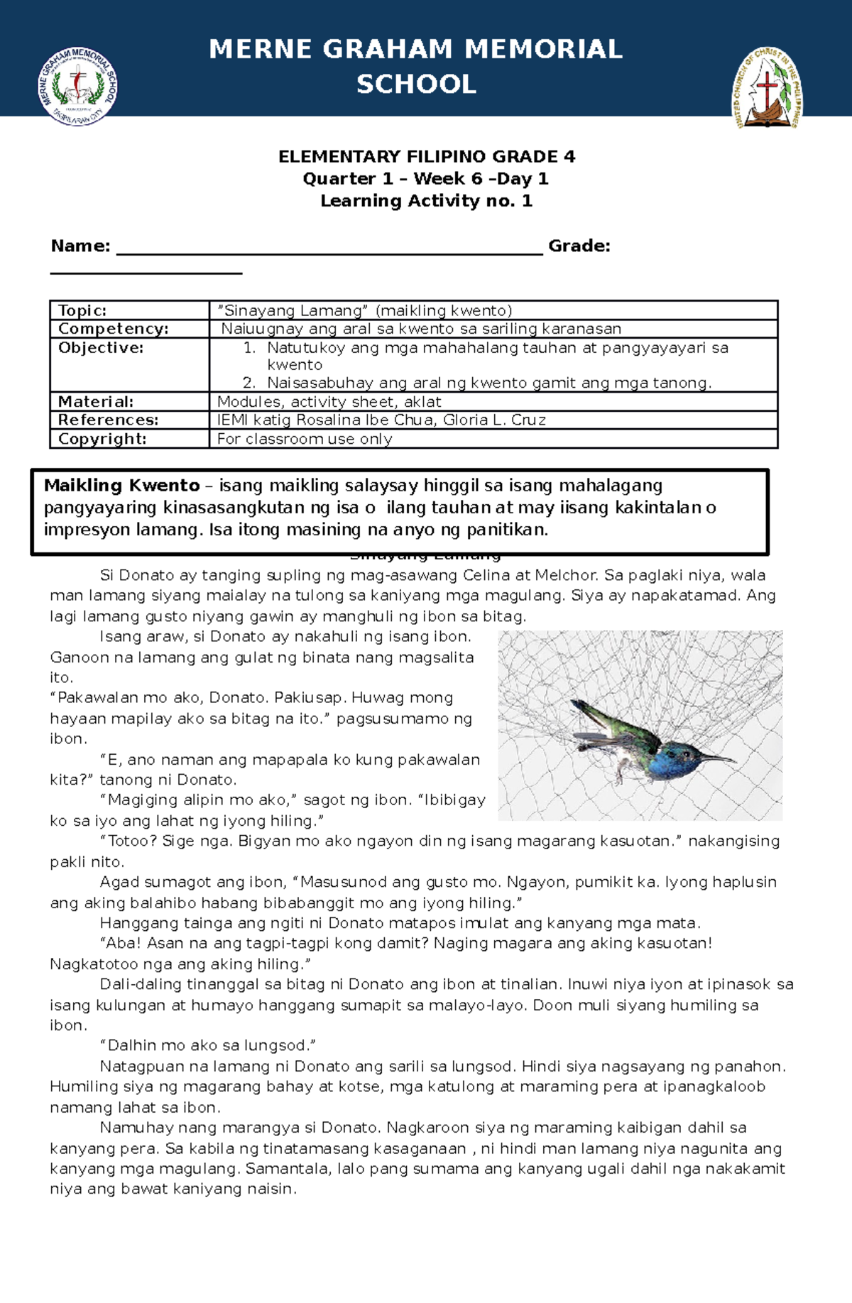 Filipino 4 - MNSD ASC - ELEMENTARY FILIPINO GRADE 4 Quarter 1 – Week 6 ...