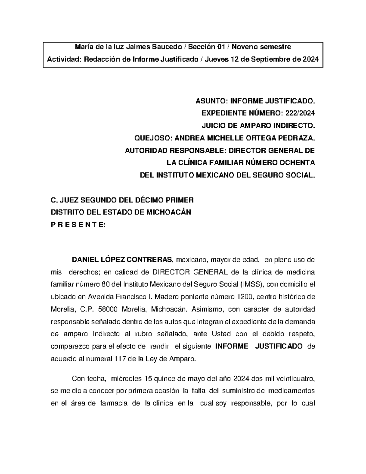 Informe Justificado LUZ - EXPEDIENTE NÚMERO: 222/ JUICIO DE AMPARO ...