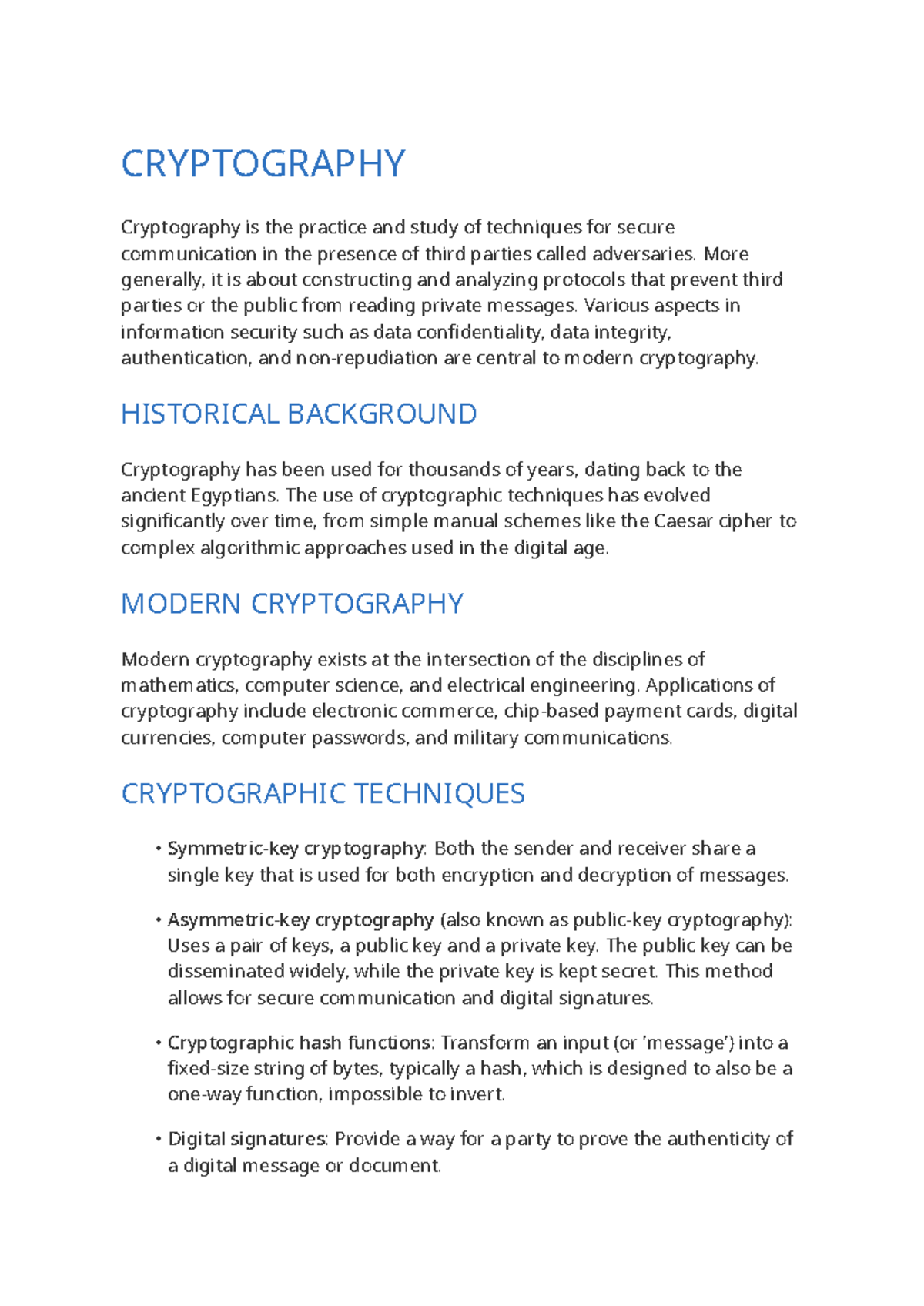 Cryptography Overview - CRYPTOGRAPHY Cryptography is the practice and ...