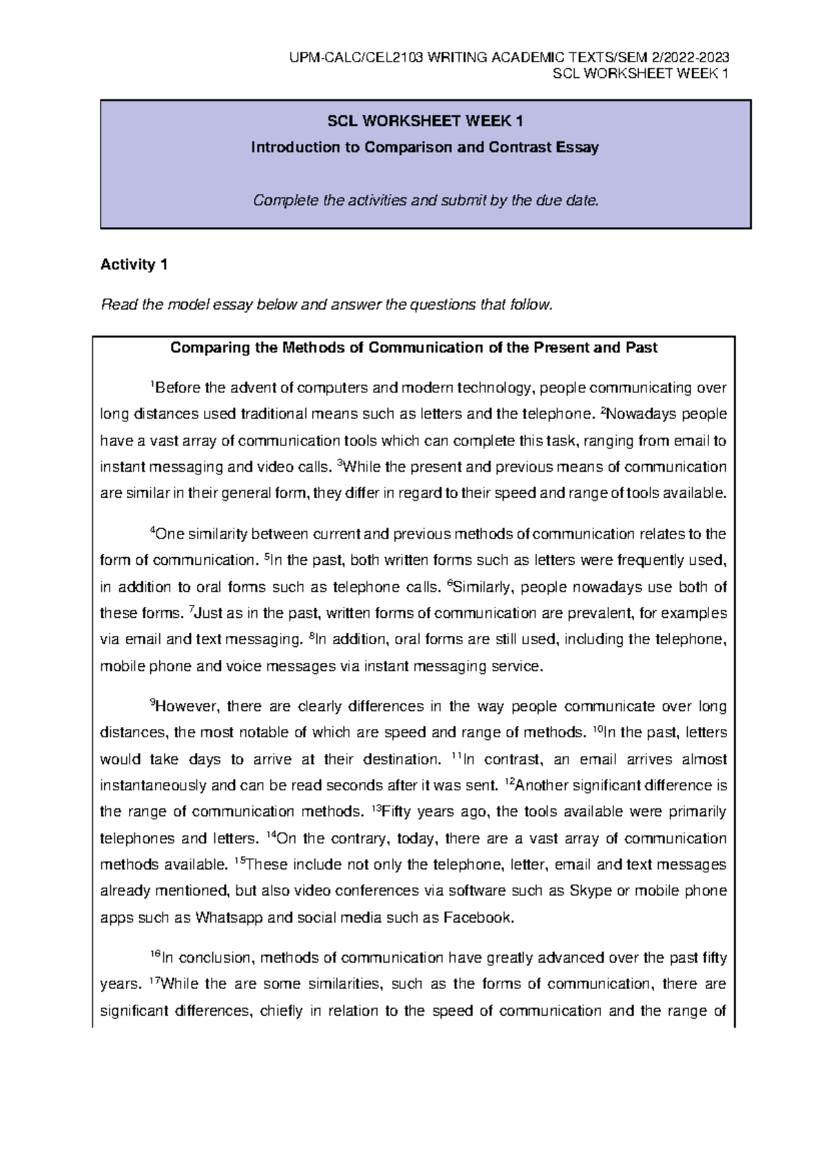 SCL Worksheet WEEK 1 - SCL WORKSHEET WEEK 1 SCL WORKSHEET WEEK 1 ...