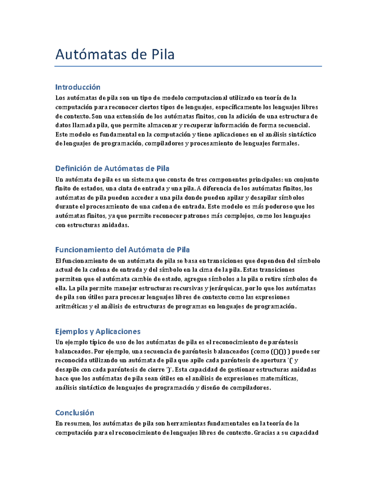 Autómatas de Pila - aut - Autómatas de Pila Introducción Los autómatas de pila son un tipo de ...