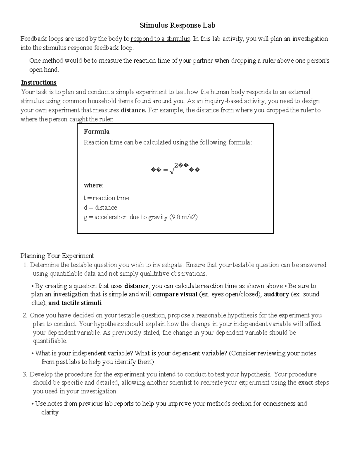 Stimulus Response Lab - Stimulus Response Lab Feedback loops are used ...