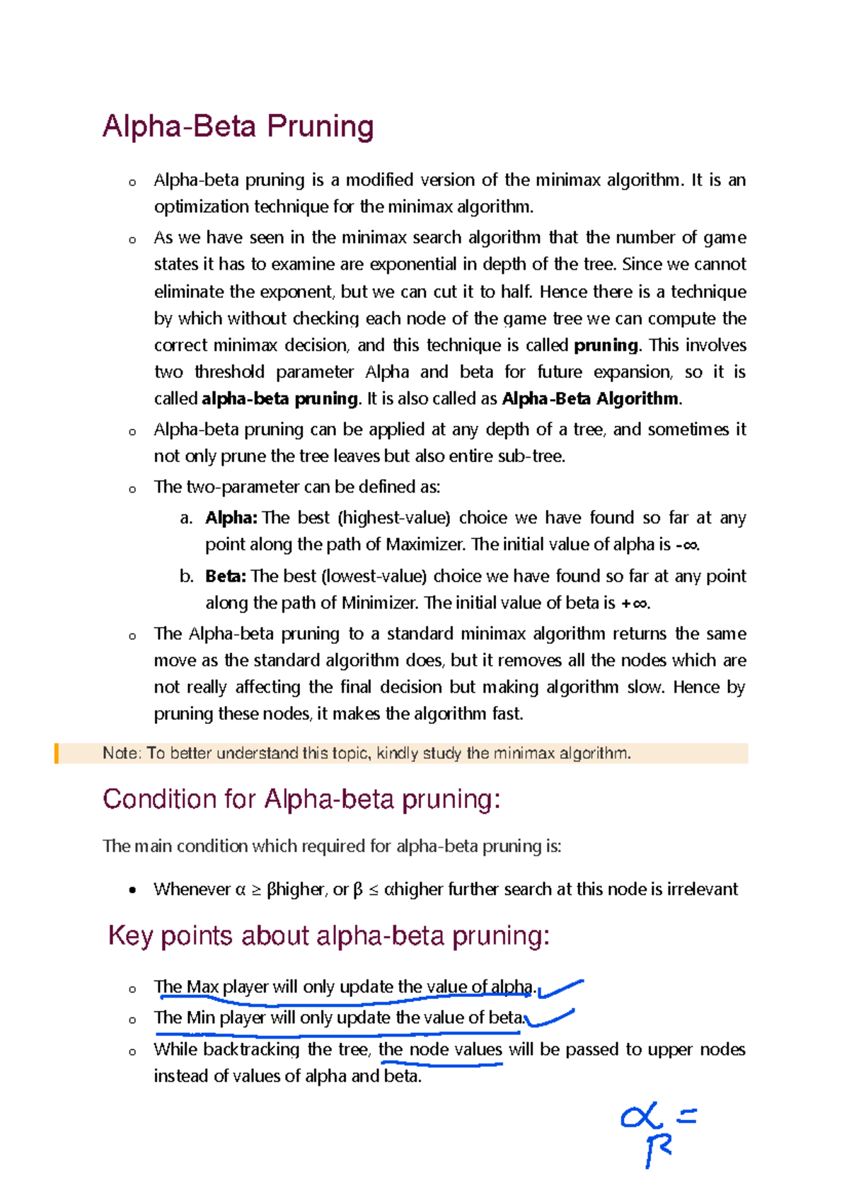 Alpha beta pruning - Alpha-Beta Pruning o Alpha-beta pruning is a ...