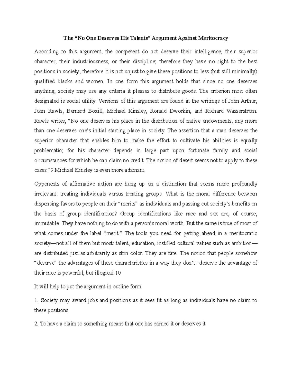 The “No One Deserves His Talents” Argument Against Meritocracy - In one ...