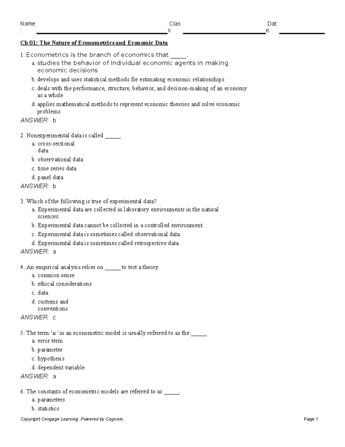 Ch 01 The Nature Of Econometrics And Economic Data S E Ch 01 The Nature Of Econometrics