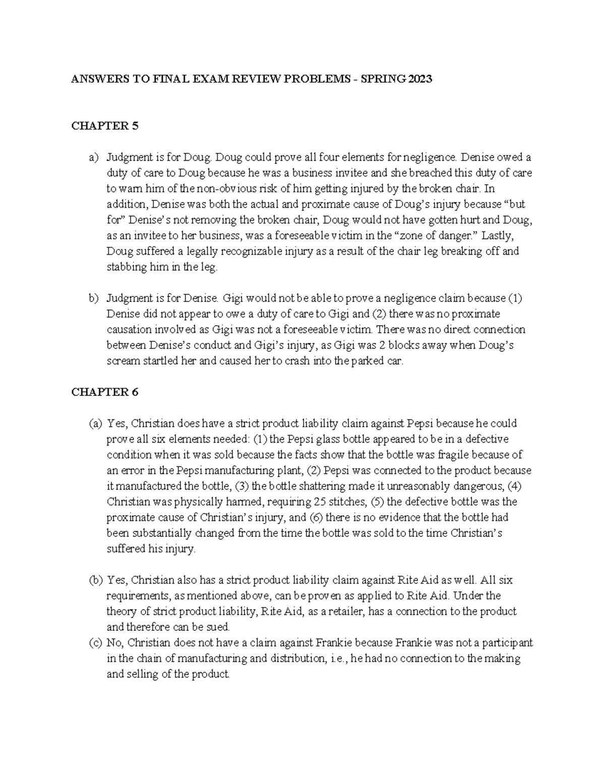 Answers TO Spring 2023 Final EXAM Review Problems - ANSWERS TO FINAL ...