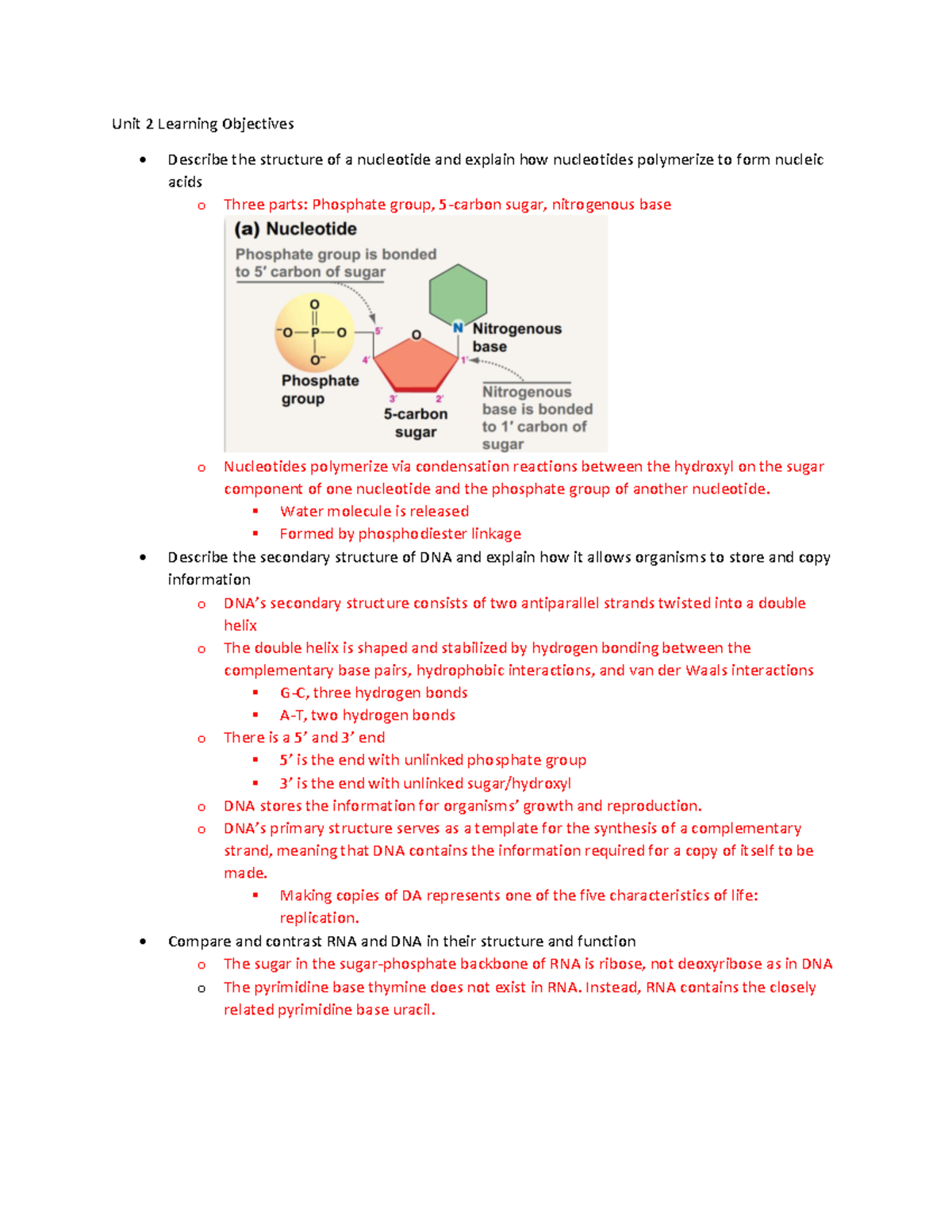 Unit 2 Learning Objectives - Unit 2 Learning Objectives Describe the ...