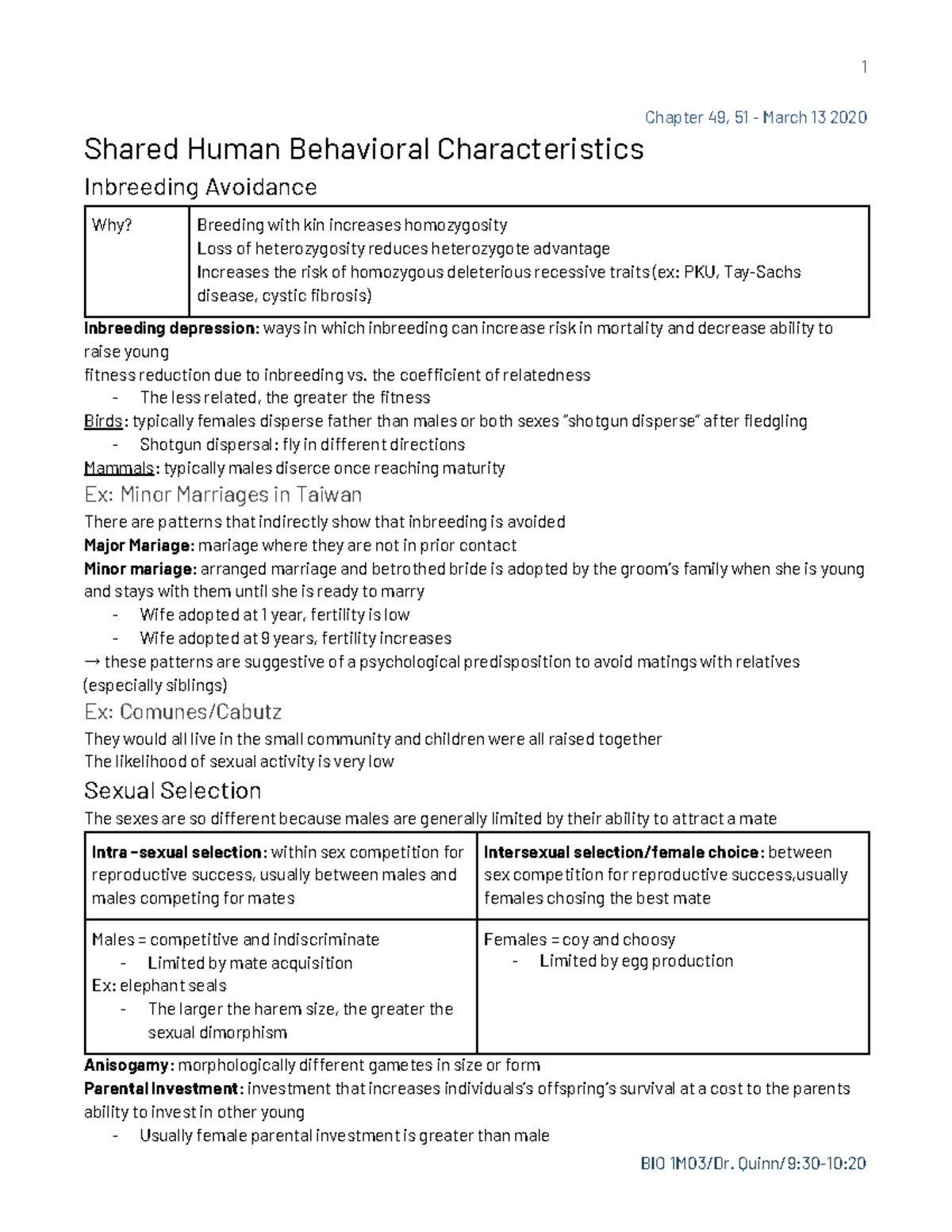 BIO 1M03 - Lecture 27 - 1 Chapter 49, 51 - March 13 2020 Shared Human ...
