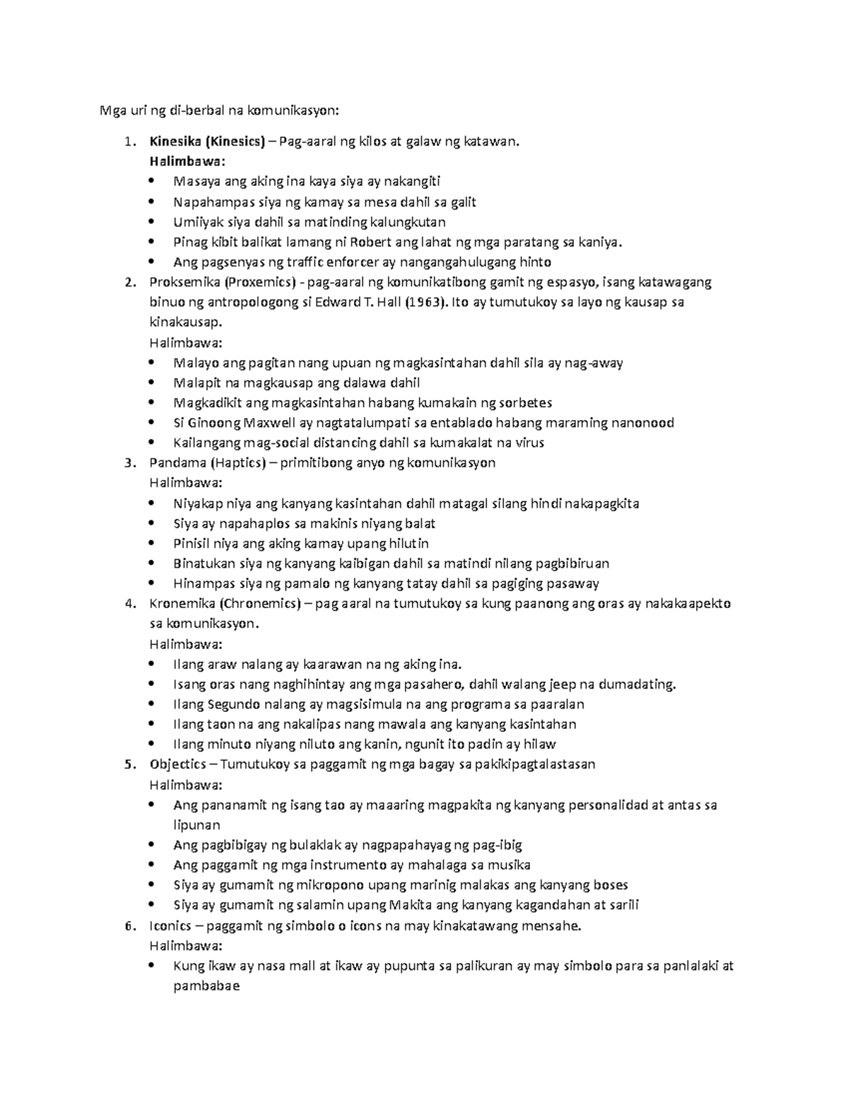Assignment-Jose - Notes - Mga uri ng di-berbal na komunikasyon: 1 ...