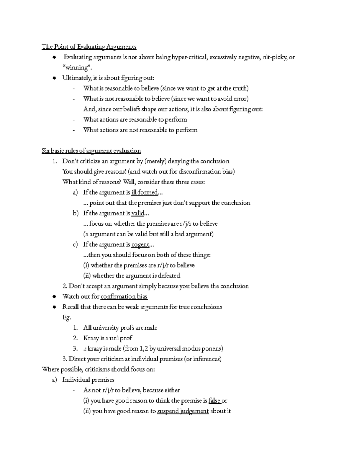 Lecture 8 - The Point of Evaluating Arguments Evaluating arguments is ...