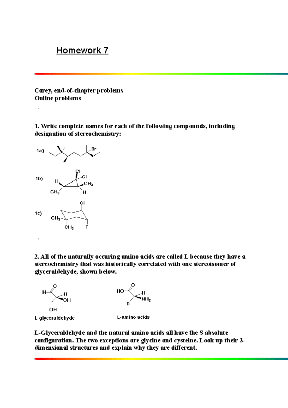 Homework 7 + Answers - Homework 7 Carey, end-of-chapter problems Online ...