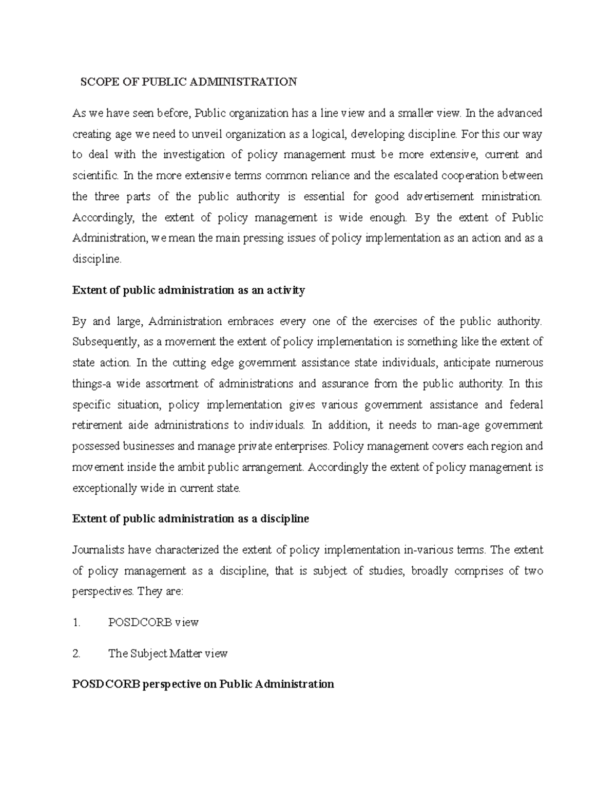 Scope of Public Administration - SCOPE OF PUBLIC ADMINISTRATION As we ...