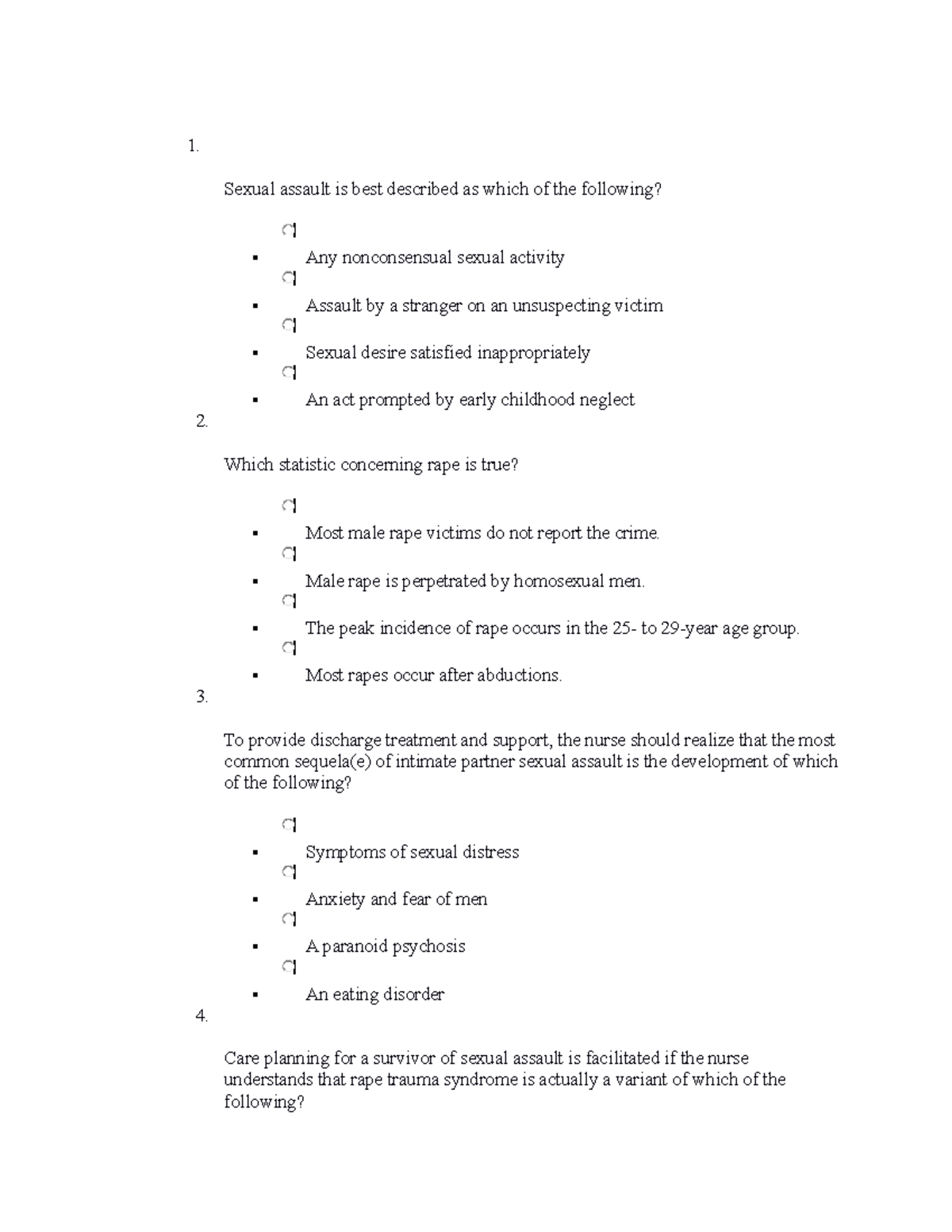 Chapter 25 Practice Questions - 1. Sexual assault is best described as ...