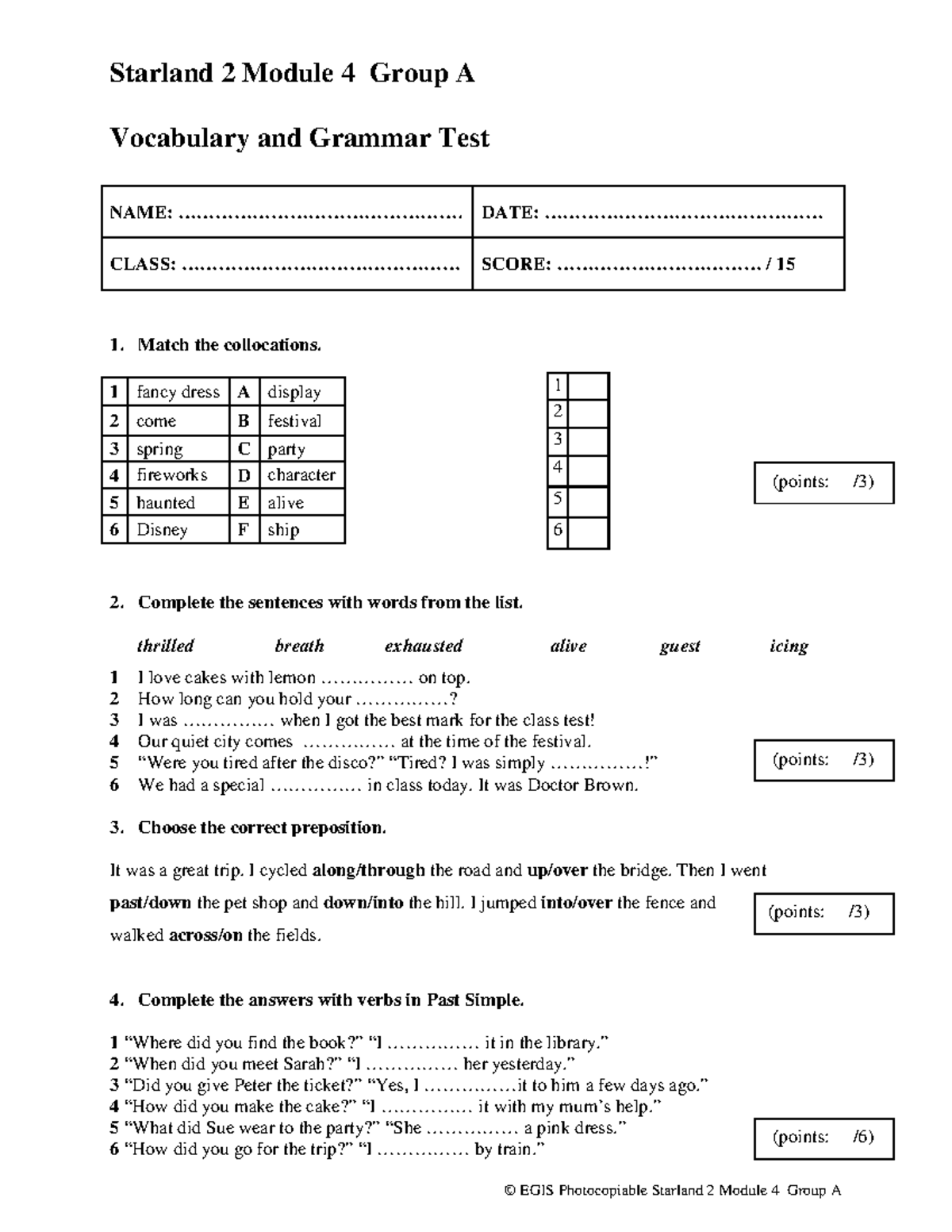 Starland 2 Mod4 A - testy - Starland 2 Module 4 Group A Vocabulary and ...