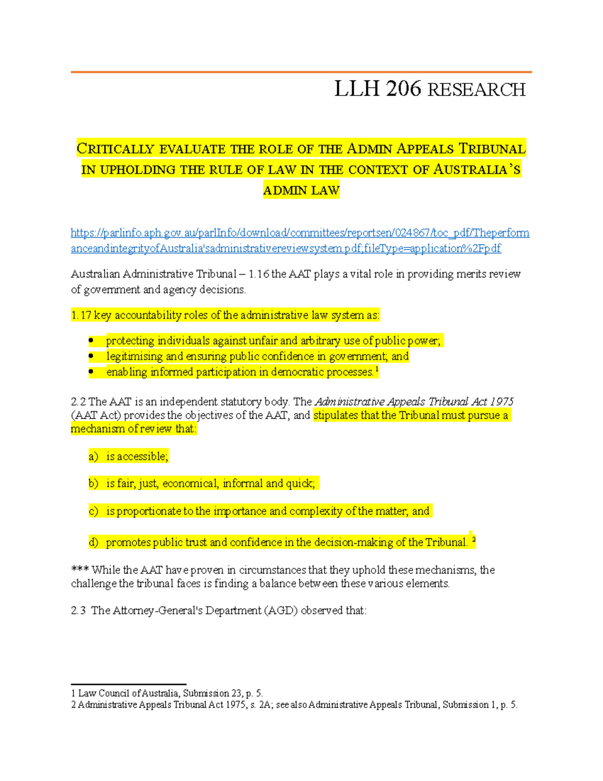 Research - LLH 206 RESEARCH CRITICALLY EVALUATE THE ROLE OF THE ADMIN ...