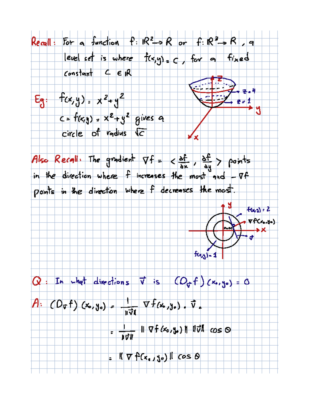 Lecture 8 - Gradients and level sets, Tangent Planes - Recall For a ...