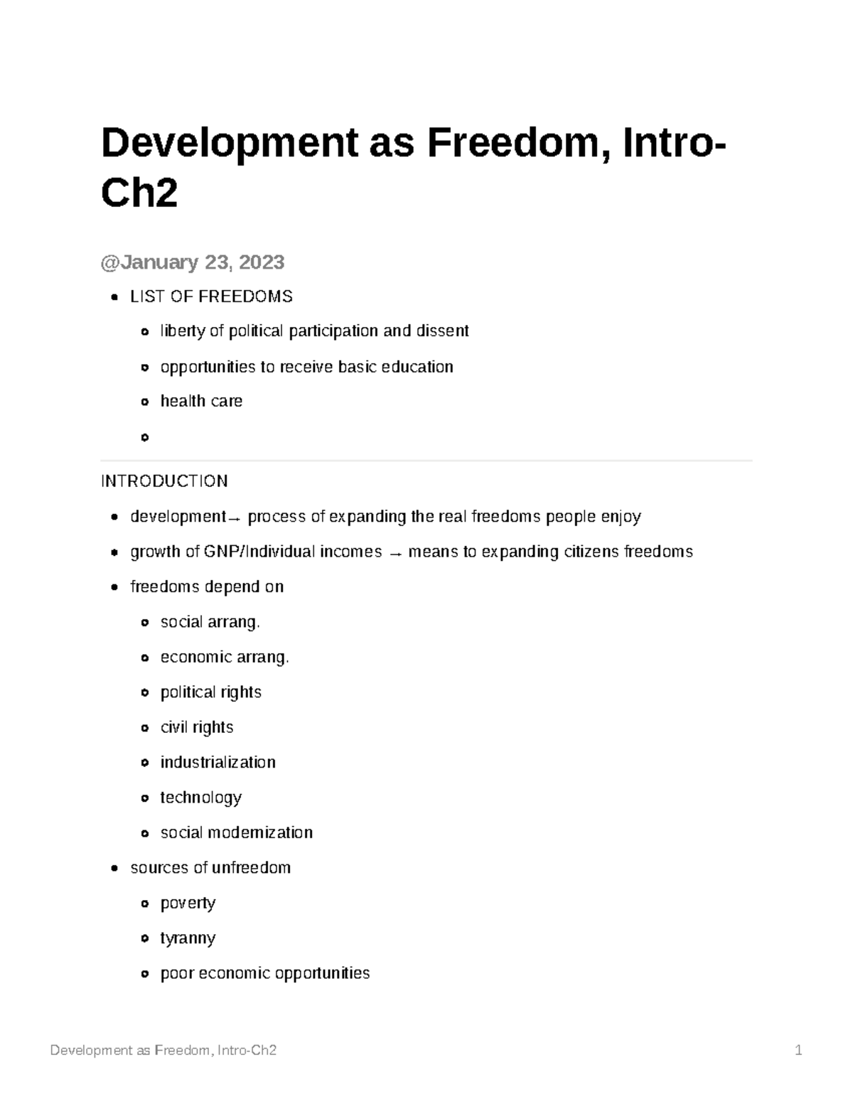 Development as Freedom Intro-Ch2 - Development as Freedom, Intro- Ch ...