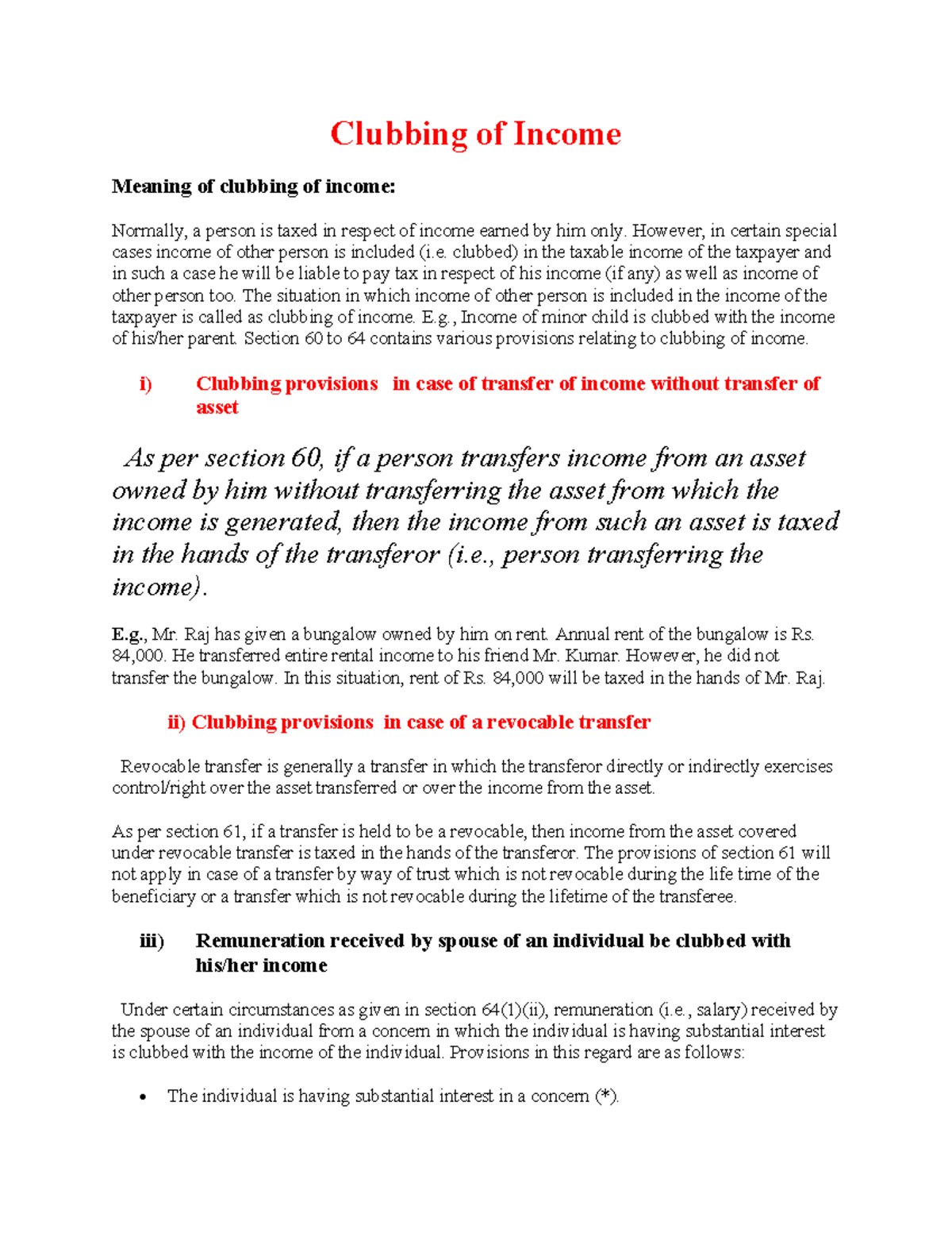 Income TAX - full material - Clubbing of Income Meaning of clubbing of ...
