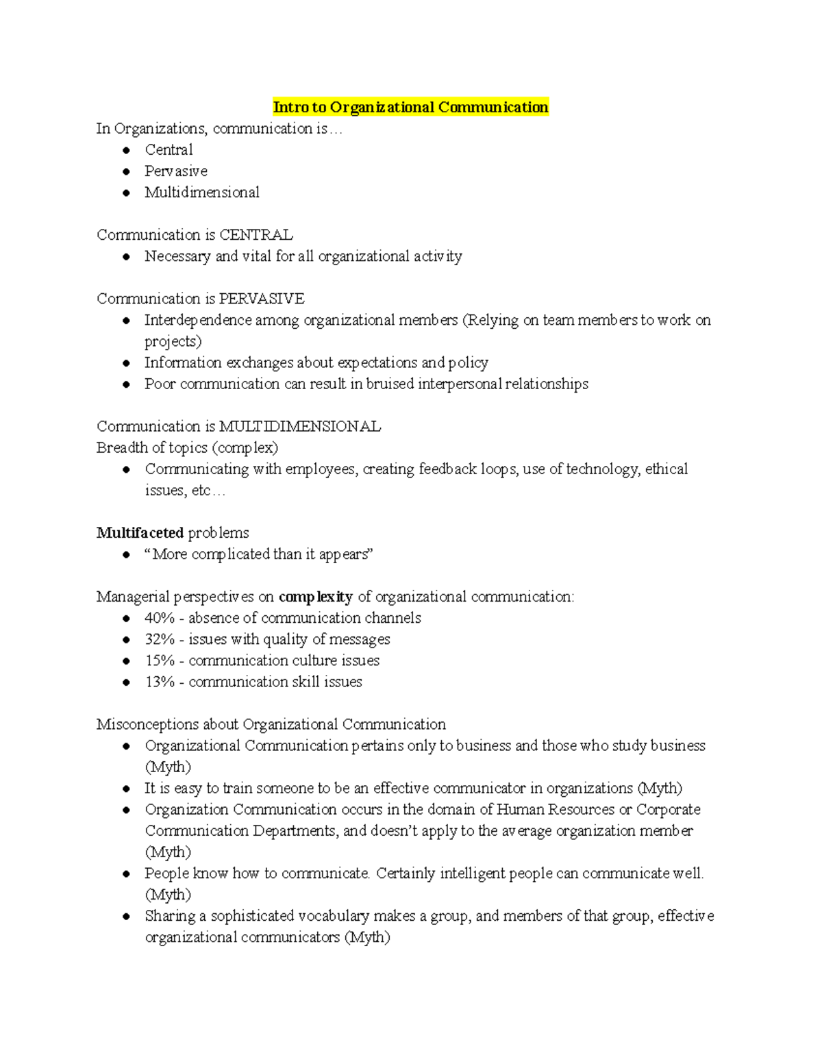 Organizational Communication Notes Part 1 - Intro to Organizational ...