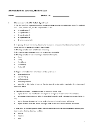 Midterm exam 8 July 2018, questions and answers - Intermediate Micro ...