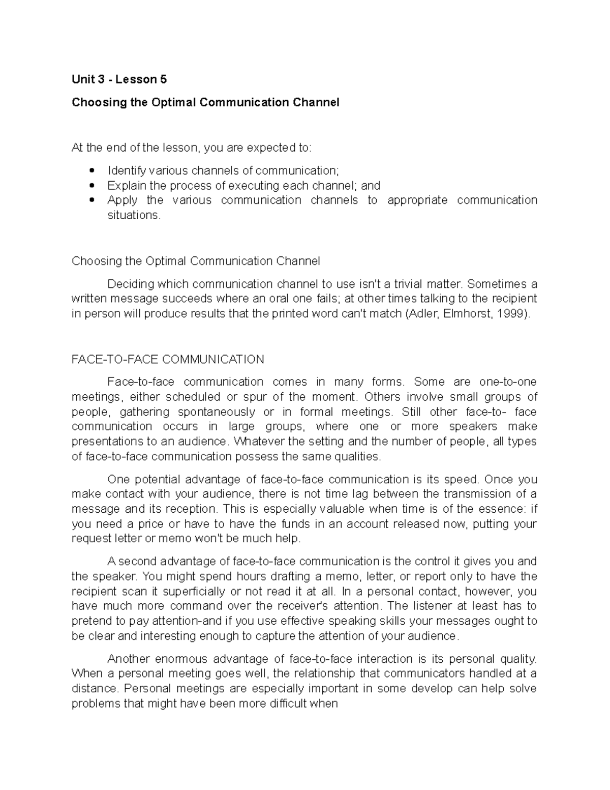 Choosing the Optimal Communication Channel - Choosing the Optimal ...