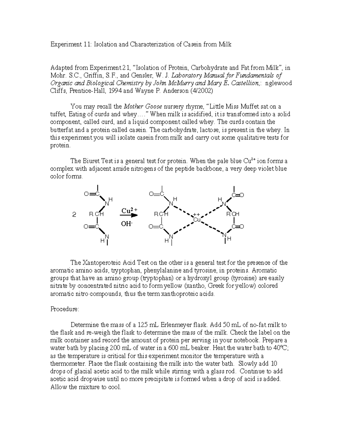 Experiment 11 - Experiment 11: Isolation and Characterization of Casein ...