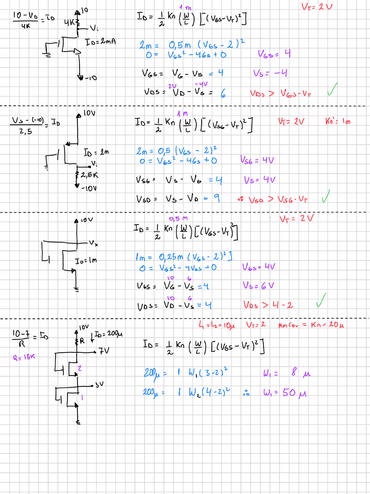 ejercicios mosfet - 410 1m Vr=2V 10 VD = ID 4K3 Io= 1kh(w) [(V6s-Vt)2 ...