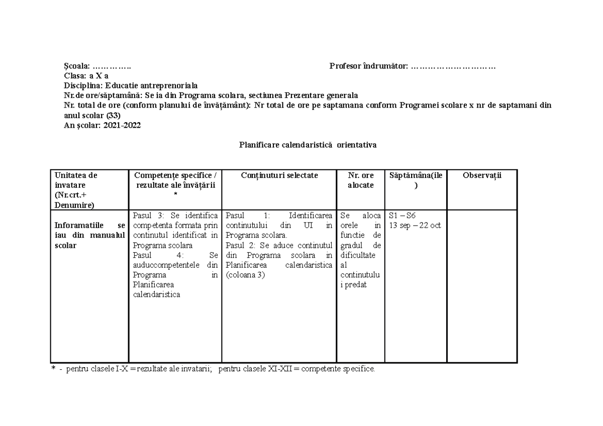 DS - 7 Planificare calendaristica Model explicativ - Şcoala ...