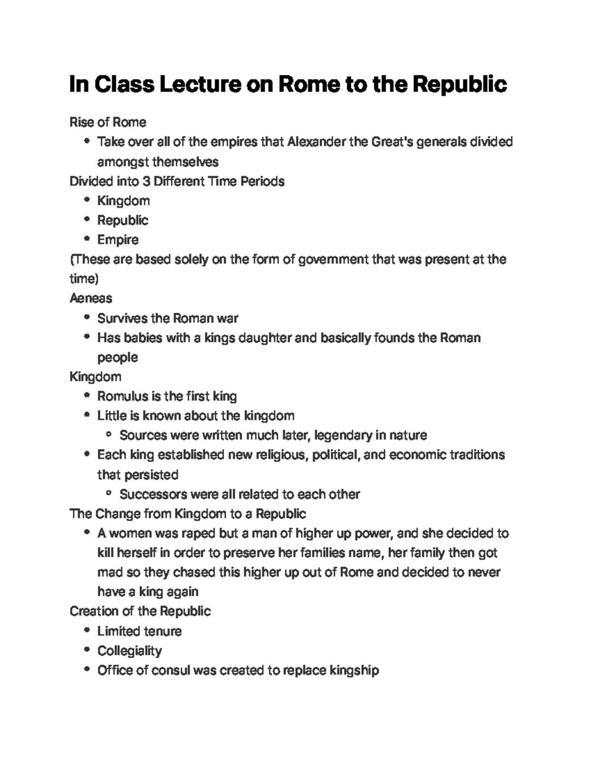 In Class Lecture on Rome to the Republic - I n C l a s s Le c t u re o ...