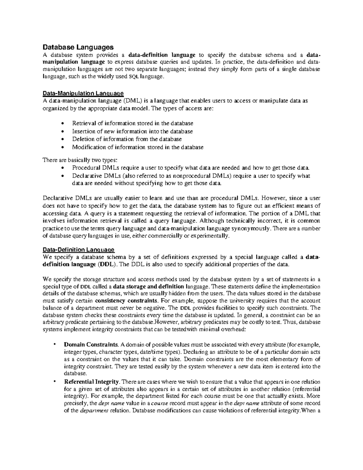 Database Languages, Database Recovery and Security - Database Languages ...