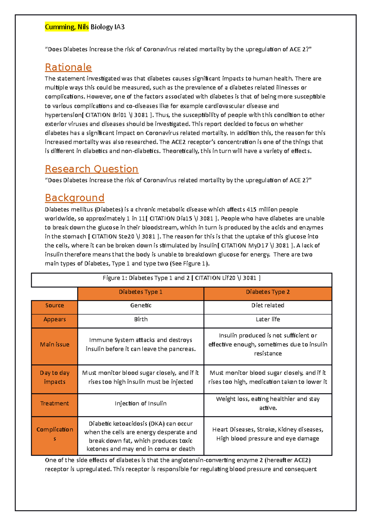 IA3 Cumming - 19 - Biology IA3 - “Does Diabetes increase the risk of ...
