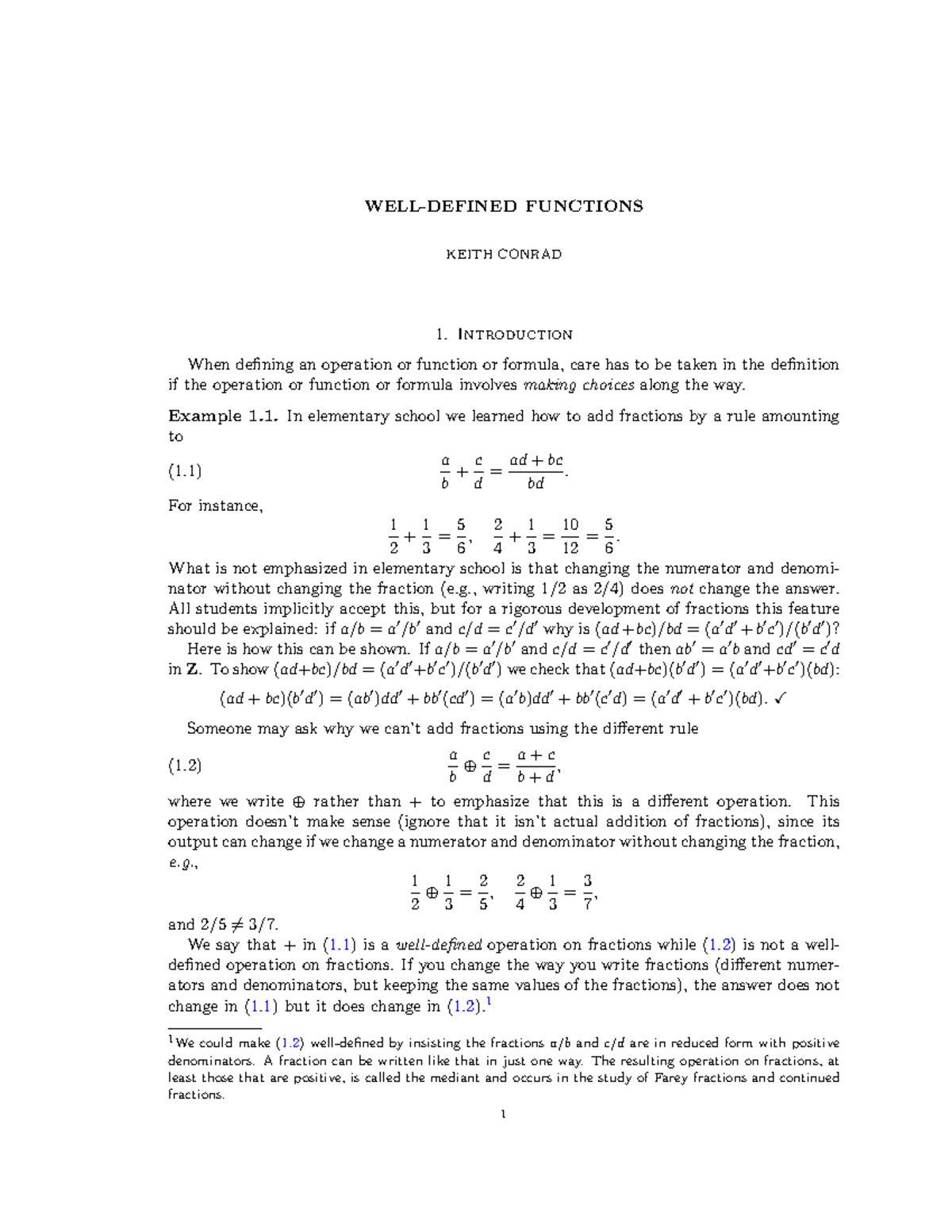 Welldefined - NOTES FOR COURSE - WELL-DEFINED FUNCTIONS KEITH CONRAD ...