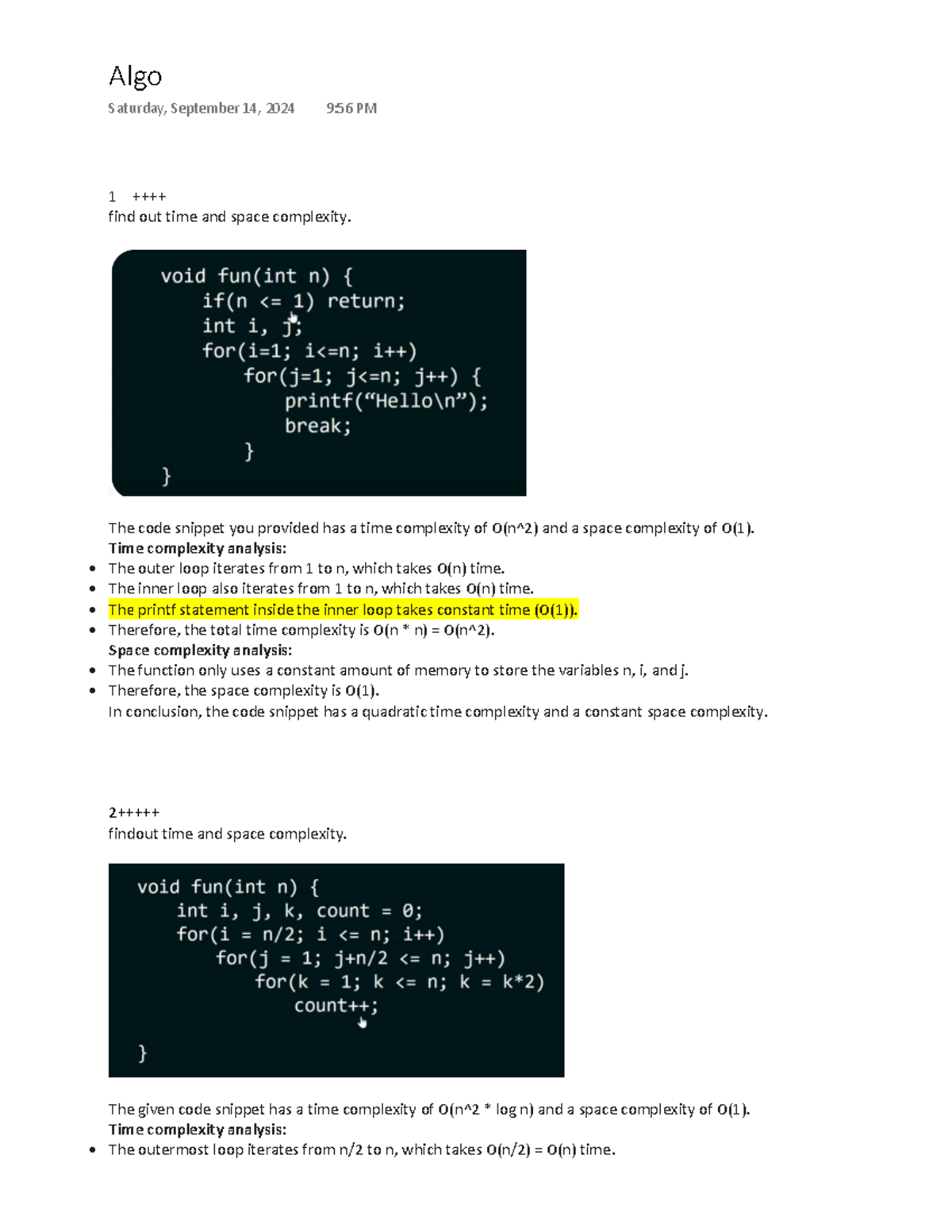 Algosd - good - 1 ++++ find out time and space complexity. The code ...