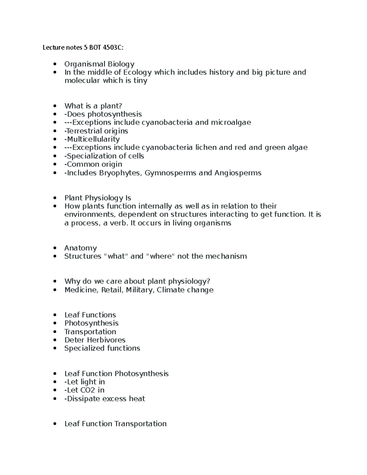 Lecture notes 5 BOT 4503C - Lecture notes 5 BOT 4503C: Organismal ...