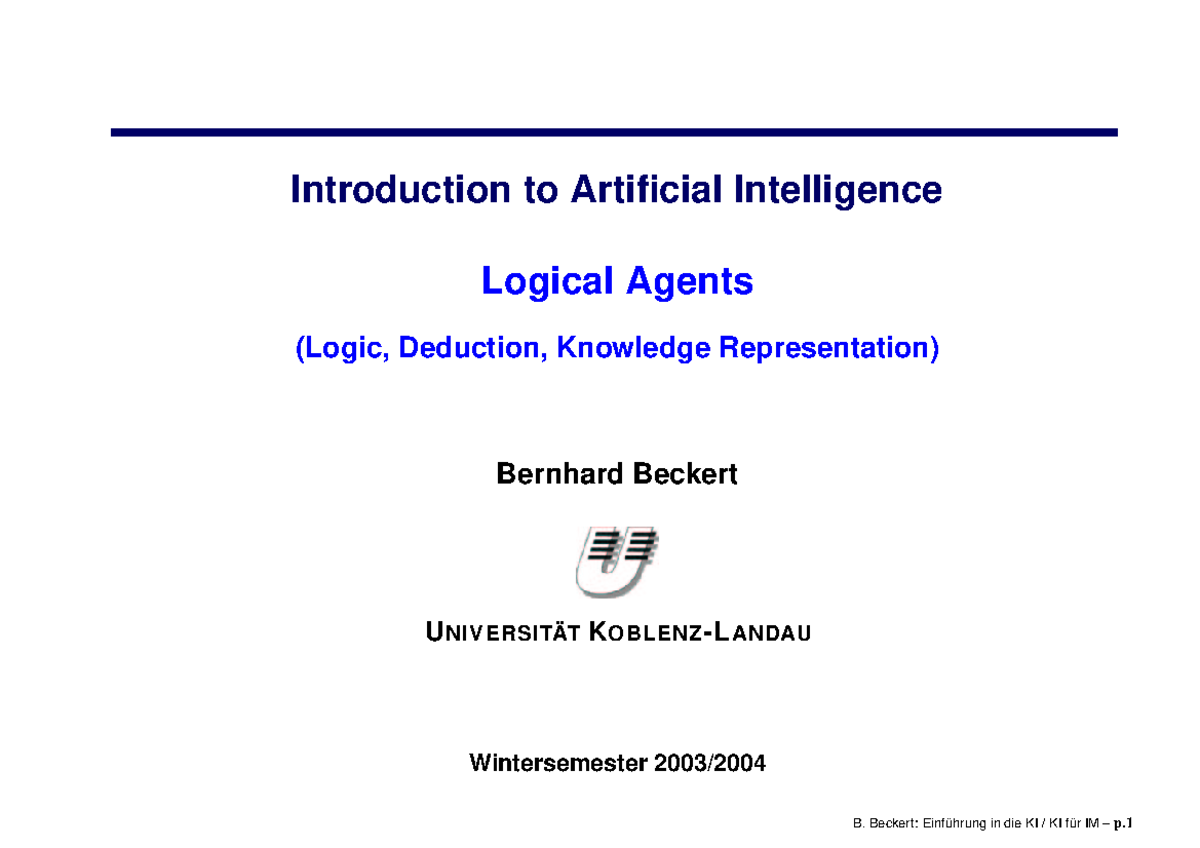 07Propositional Logic - Introduction to Artificial Intelligence Logical ...
