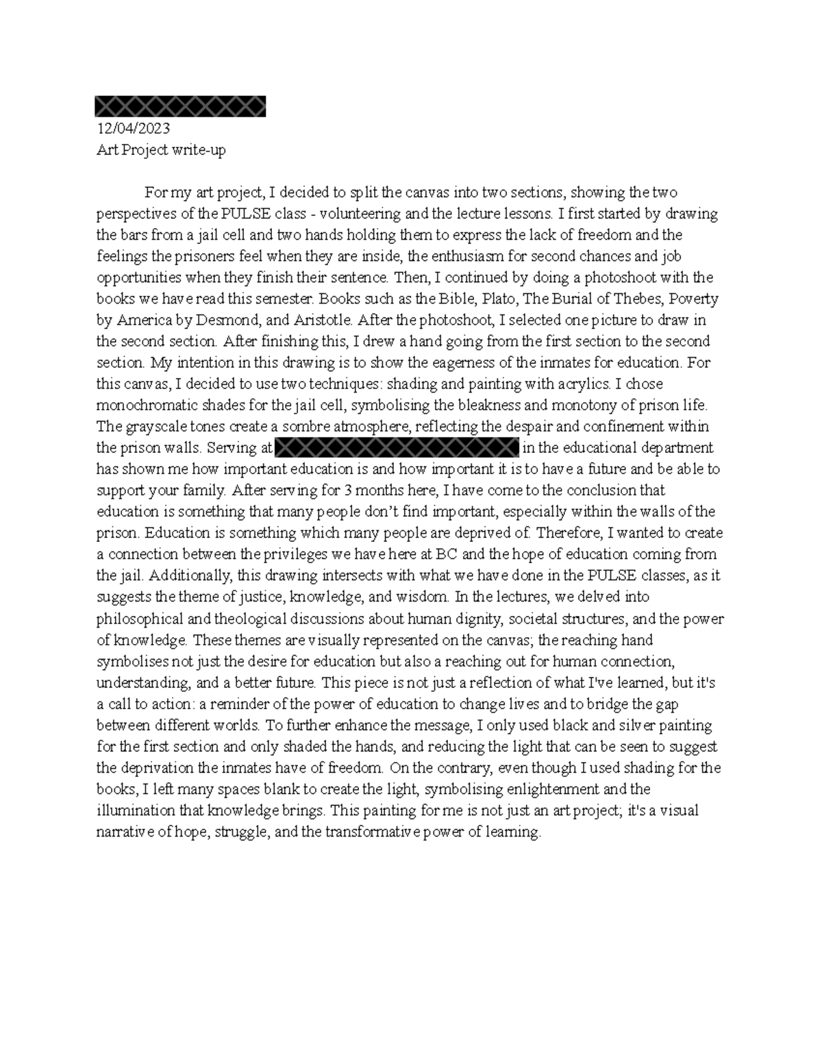 Art project Pulse copy - 12/04/ Art Project write-up For my art project ...