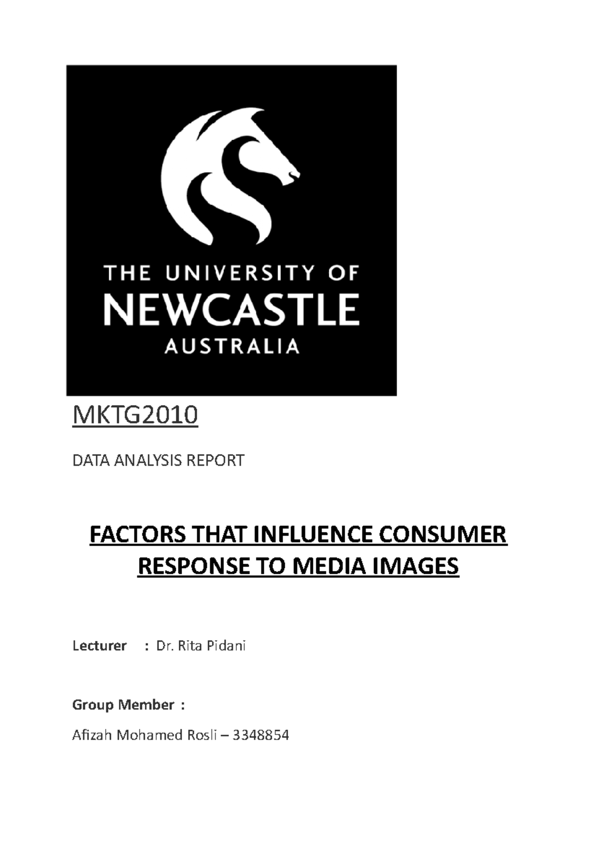 Marketing Research Group Report - MKTG DATA ANALYSIS REPORT FACTORS ...