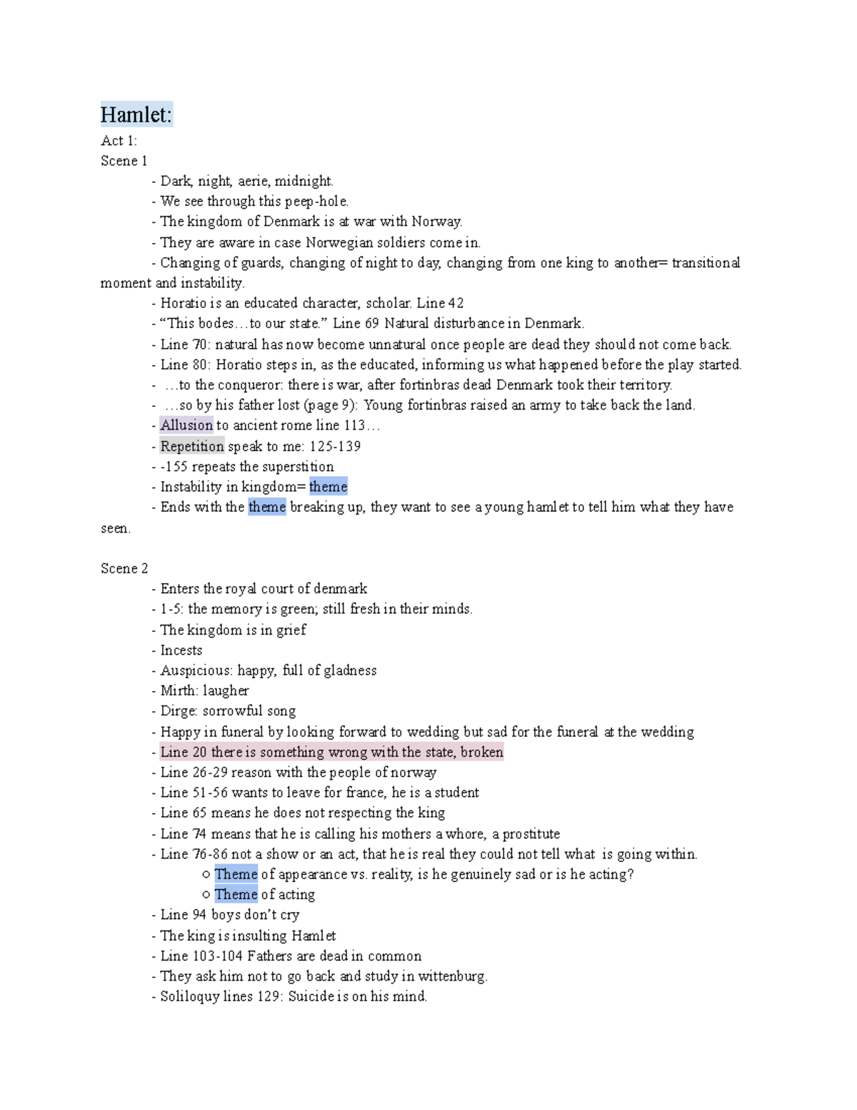 Hamlet notes - Hamlet: Act 1: Scene 1 - Dark, night, aerie, midnight ...