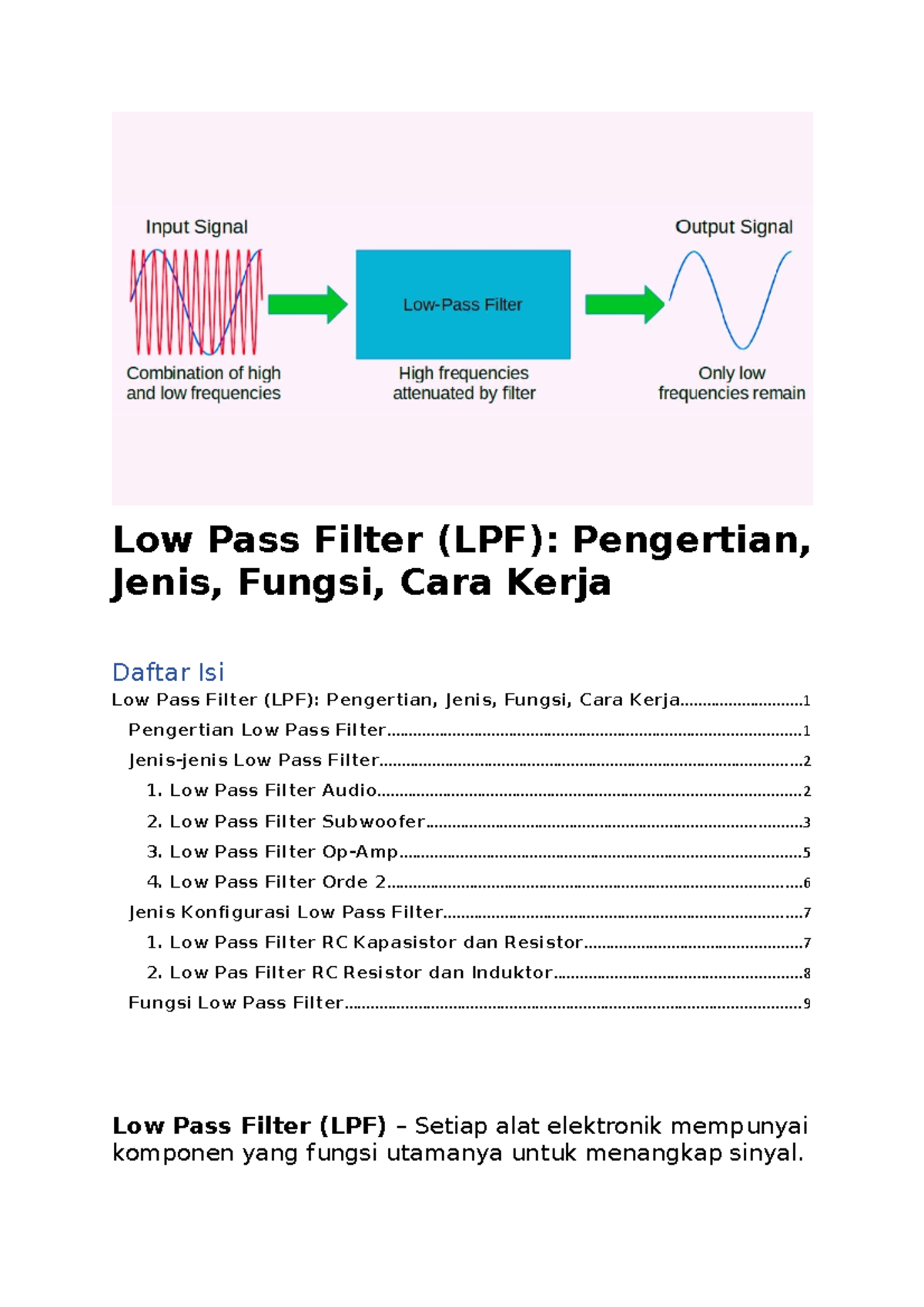 Low Pass Filter - Electronics - Low Pass Filter (LPF): Pengertian ...