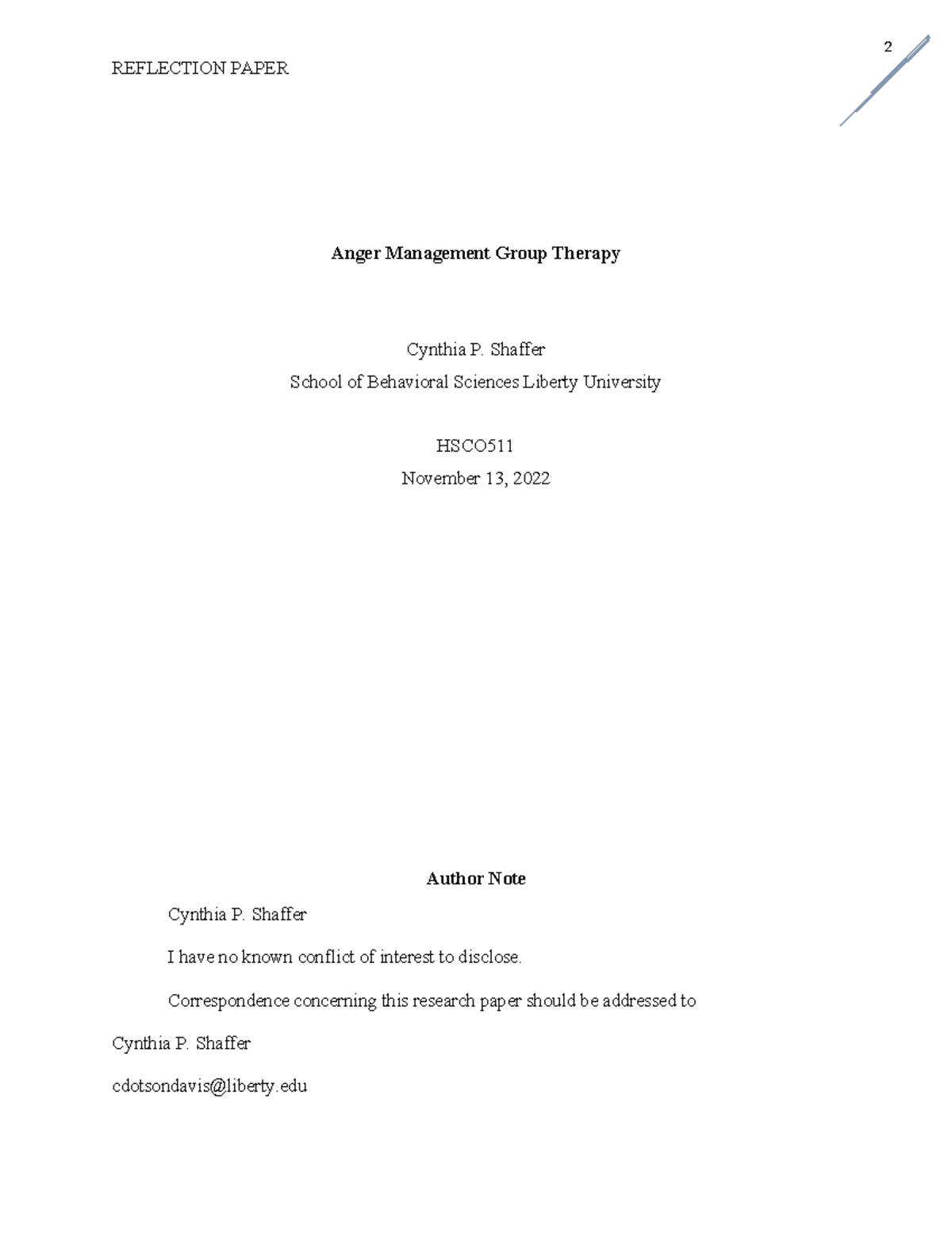 Anger Management Group Therapy Reflection Paper HSCO511 - REFLECTION ...
