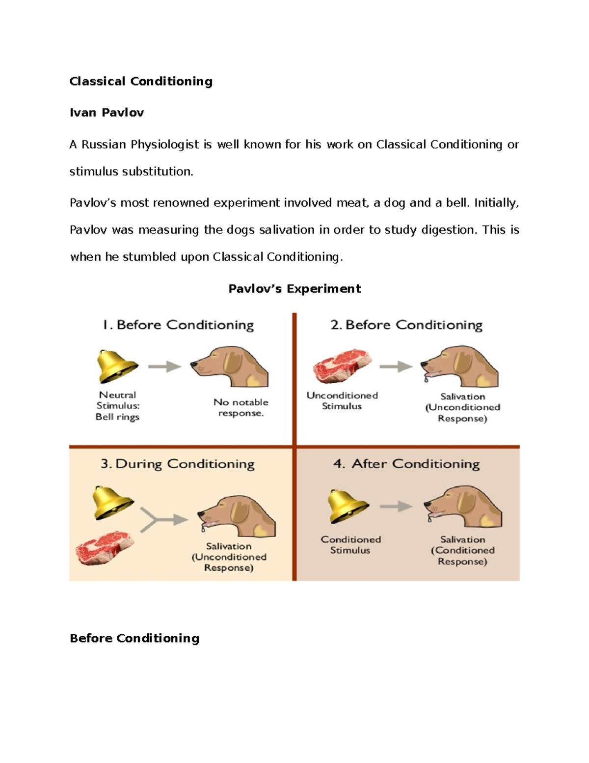 Classical conditioning - Pavlov’s most renowned experiment involved ...
