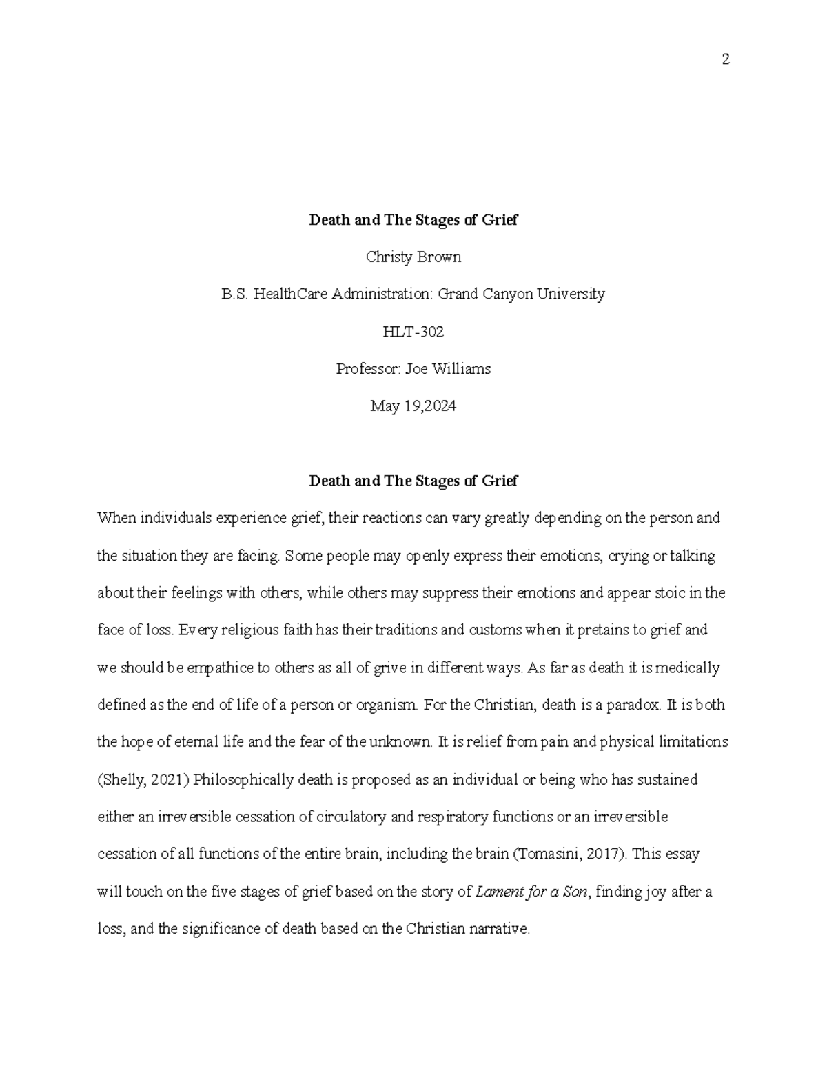 Final death and stages of grief - Death and The Stages of Grief Christy ...