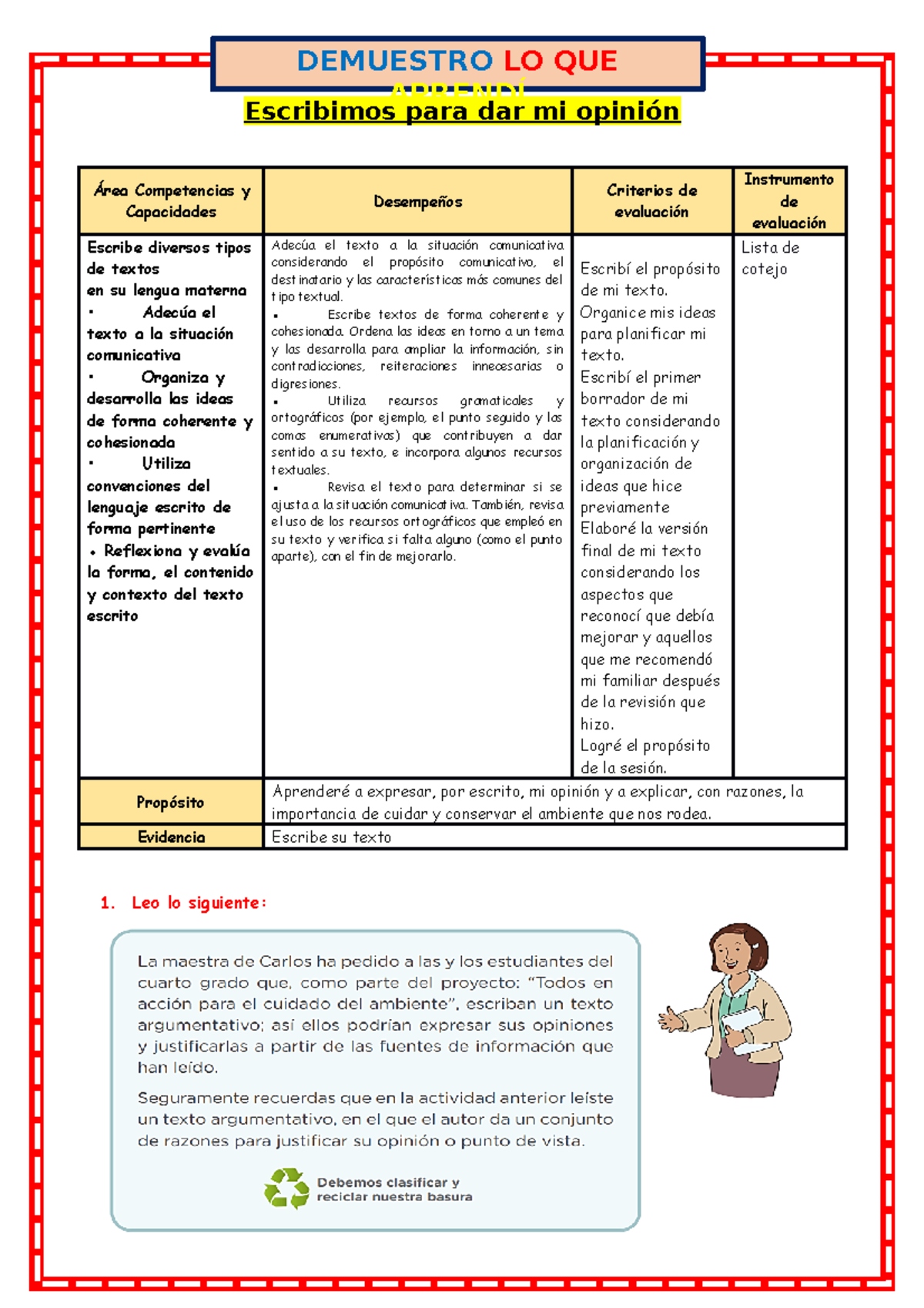 Comunicacion - Refuerzo - Escribimos para dar mi opinión - APRENDÍ ...