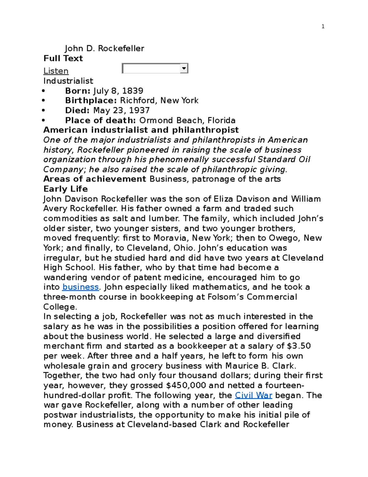 John D - READ - John D. Rockefeller Full Text Listen Industrialist Born ...