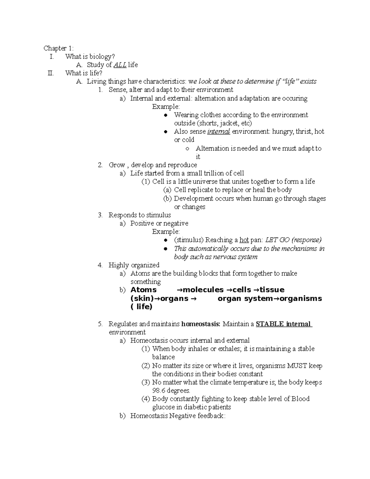 Module 1 Lecture Notes - Chapter 1: I. What is biology? A. Study of ALL ...