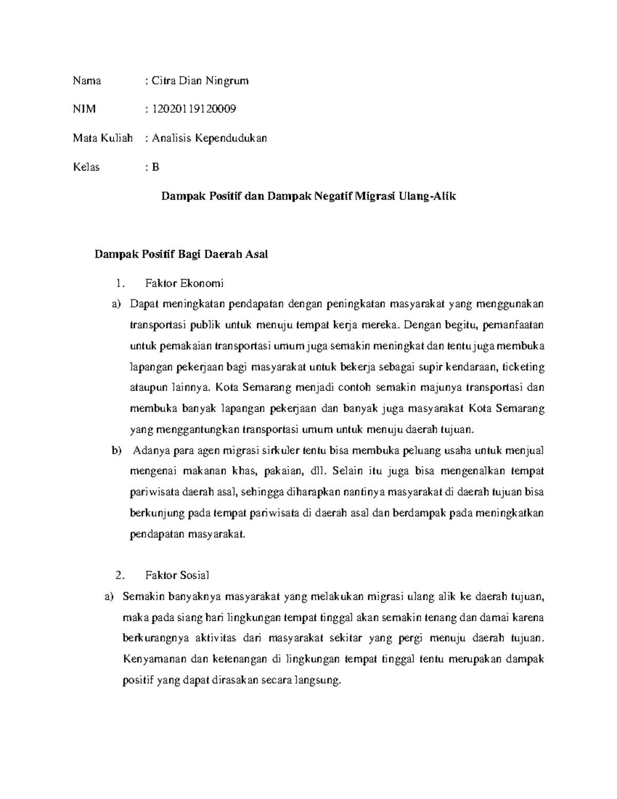 Dampak Migrasi Ulang Alik - Nama : Citra Dian Ningrum NIM ...