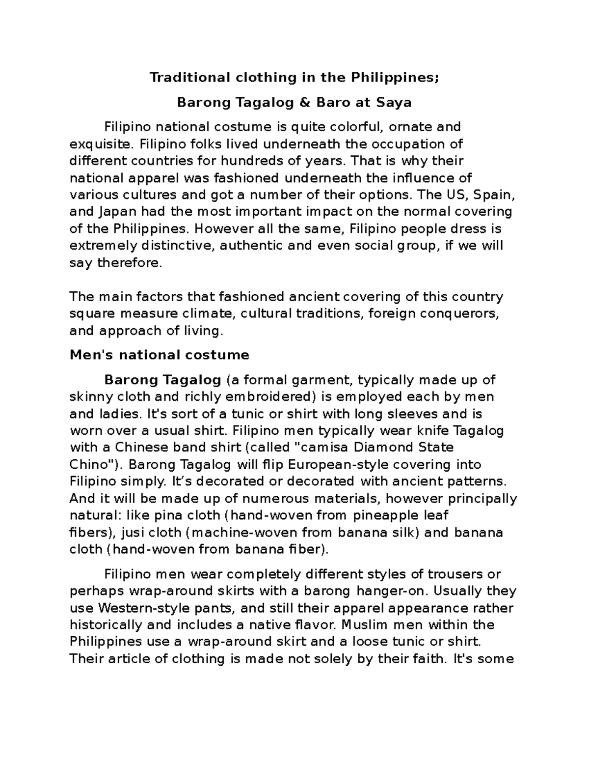 National Attire OF Filipinos - Traditional clothing in the Philippines ...